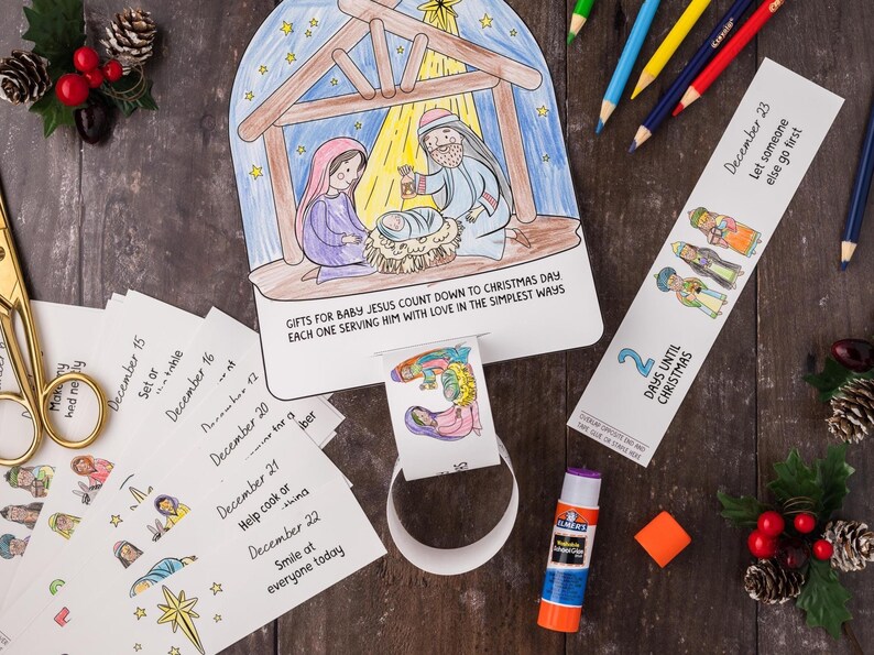 Gifts for Baby Jesus Coloring Countdown Chain, Printable Advent ...