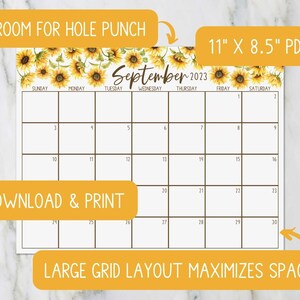 Printable 2023 Sunflower Calendar, Monthly Planner, Watercolor ...