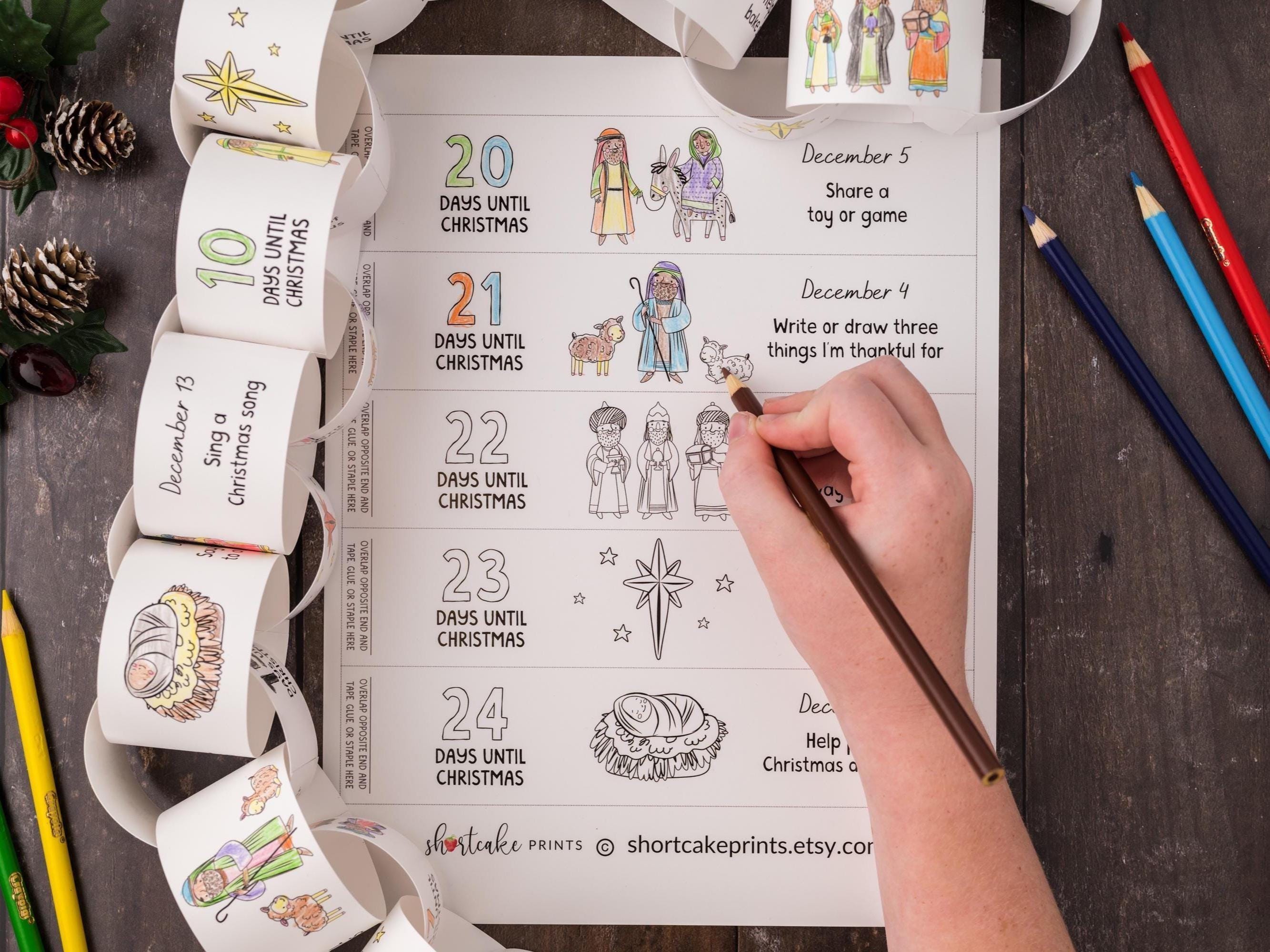 Gifts for Baby Jesus Coloring Countdown Chain, Printable Advent ...