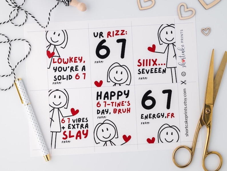 6 7 Girl Stick Figure Valentines, Tween Classroom Valentine Cards ...