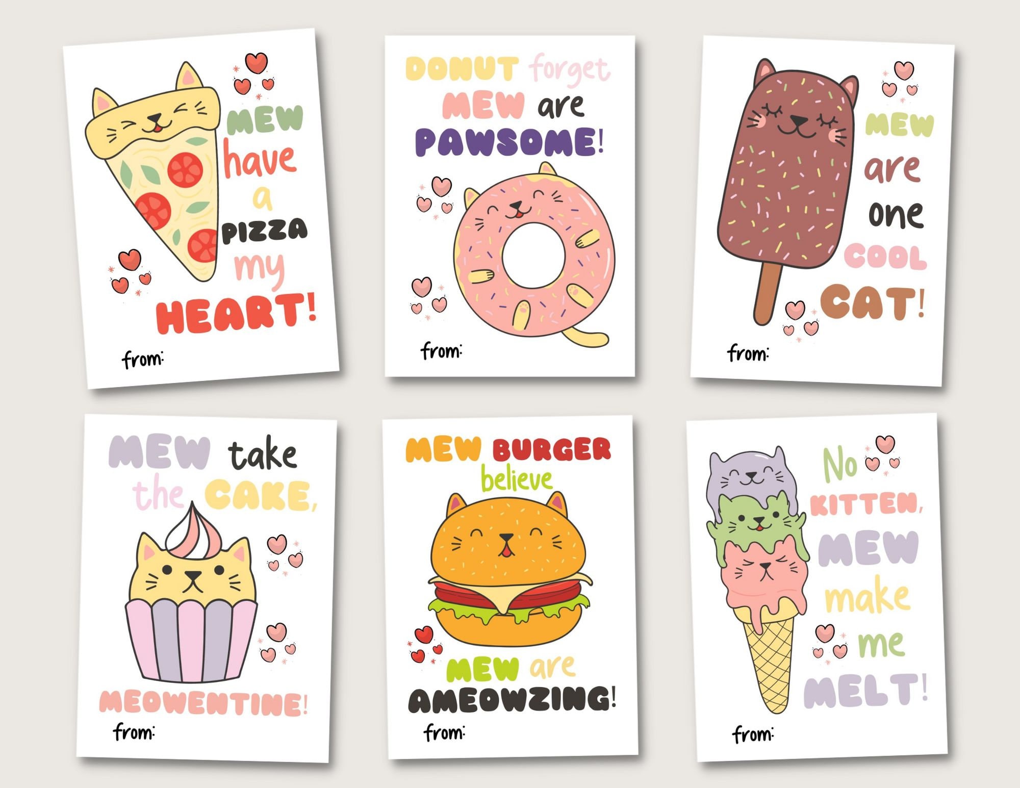 Cute Cat Faces Food Valentines for Kids Kawaii Cat Kawaii - Etsy