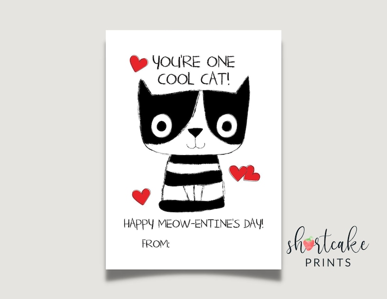 Printable Cat Valentine Cards Cute Black Cat Kitty Valentine - Etsy