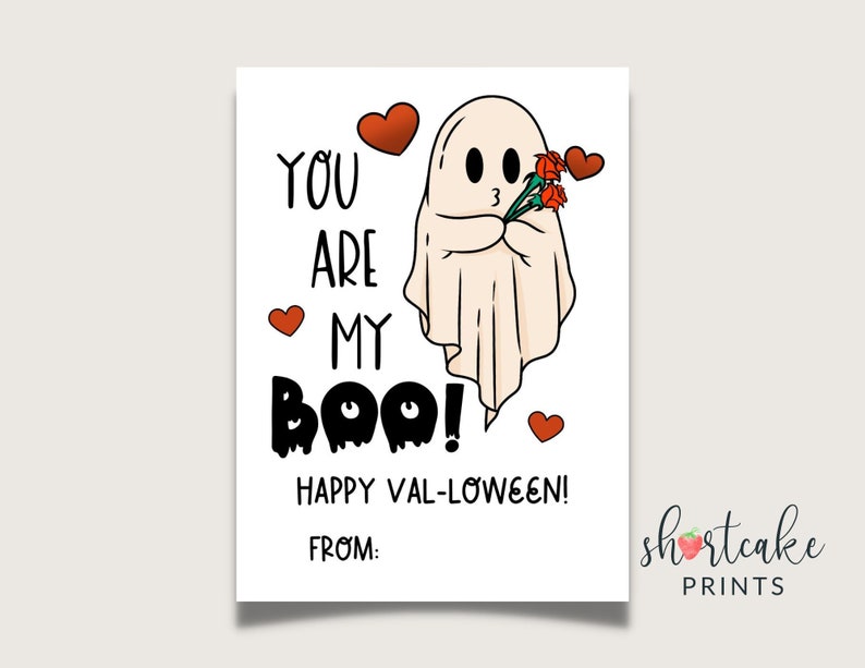 Creepy Cute Retro Ghost Valloween Cards for Kids, Digital Valentines ...