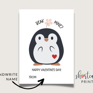 Penguin Valentines for Kids, Classroom Valentines, Cute Penguins ...