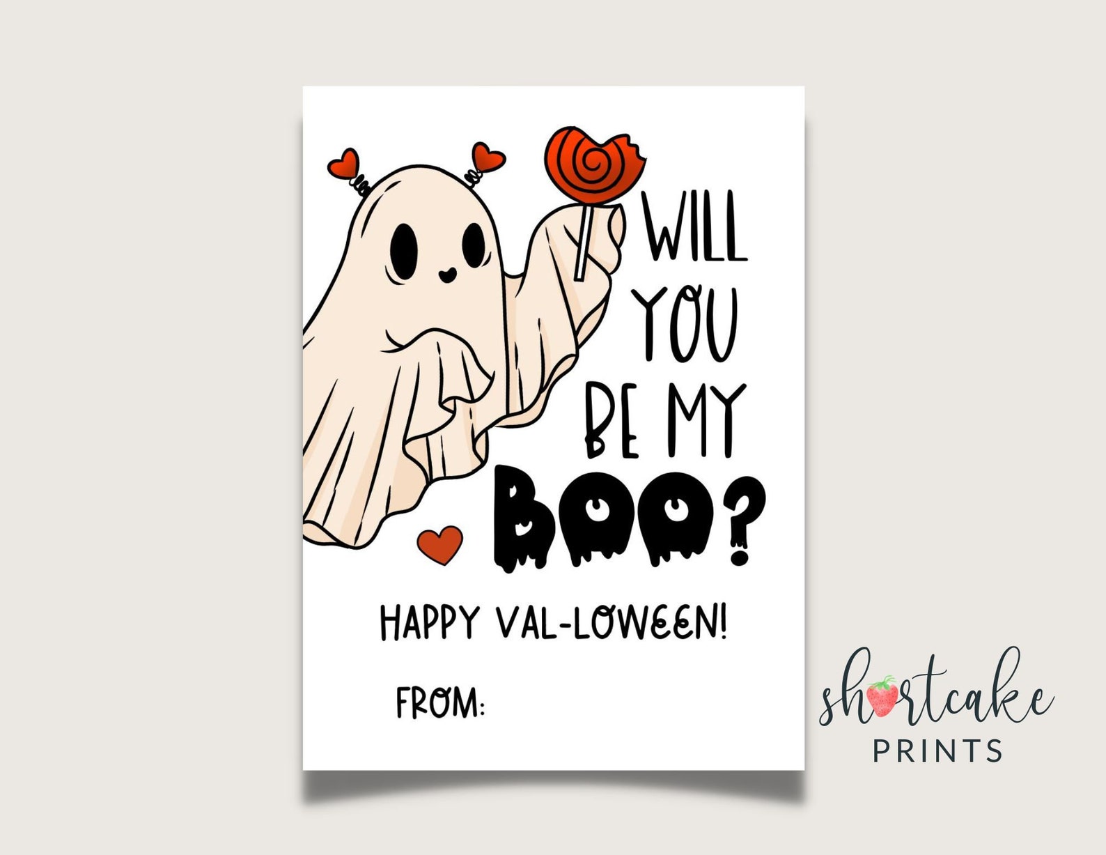 Creepy Cute Retro Ghost Valloween Cards for Kids, Digital Valentines ...
