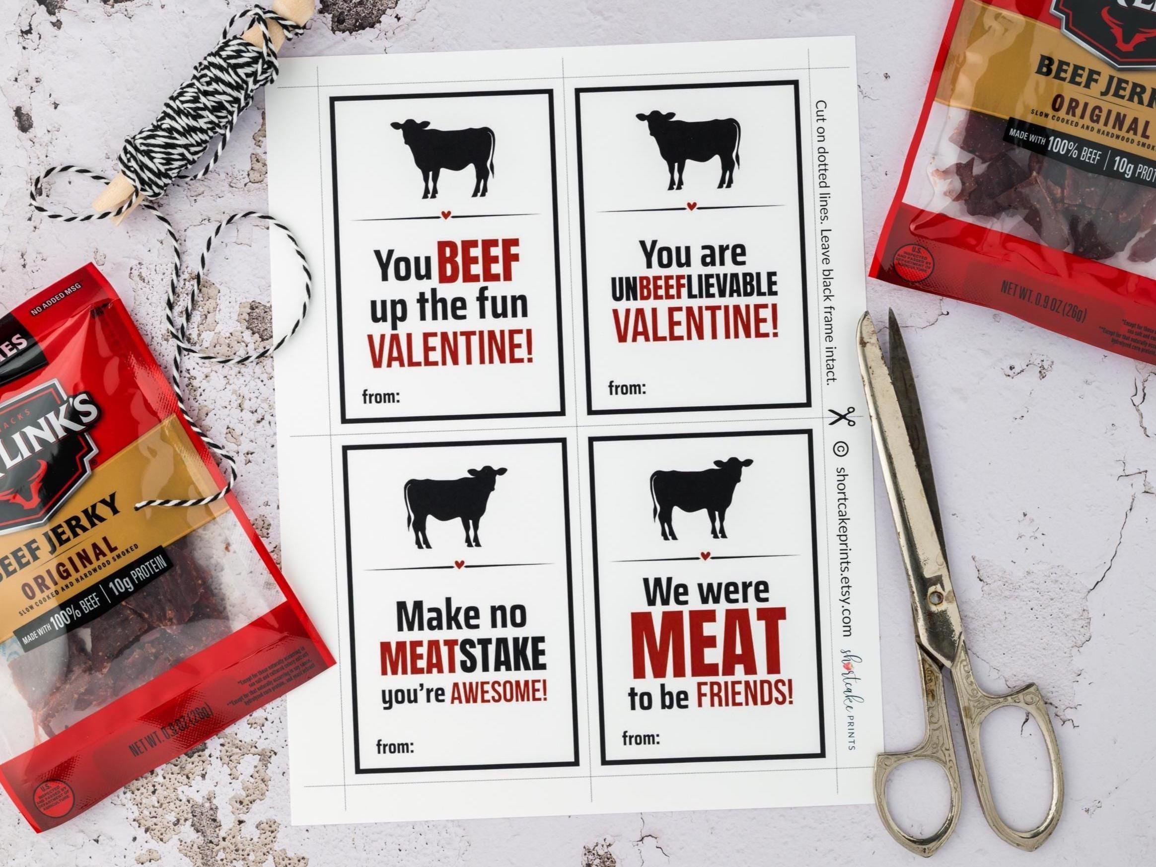 Beef Jerky Valentine Cards Printable, Funny Meat Pun Valentines, Cow ...