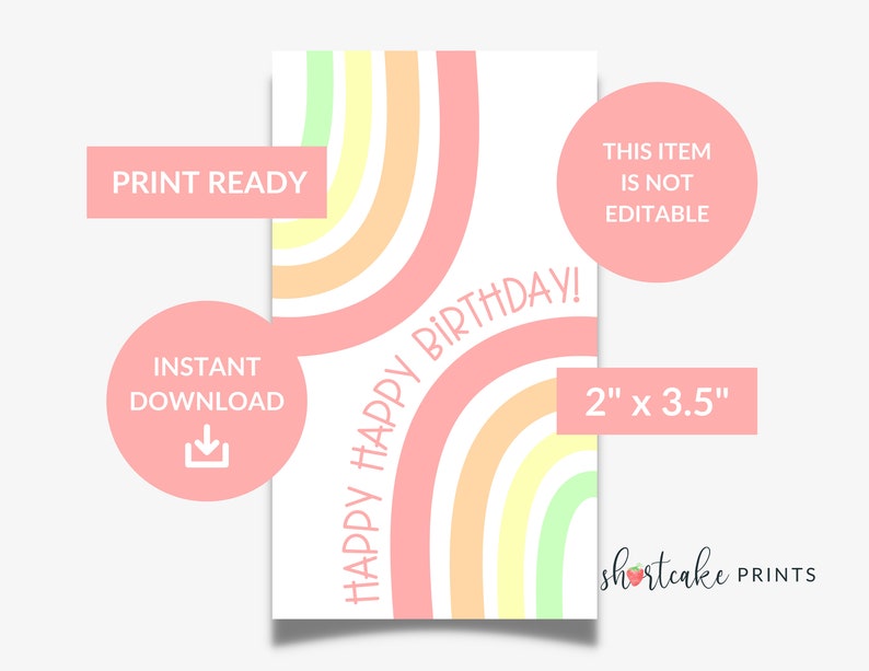 Happy Birthday Digital Tags, Printable Happy Birthday Tag, Pastel ...
