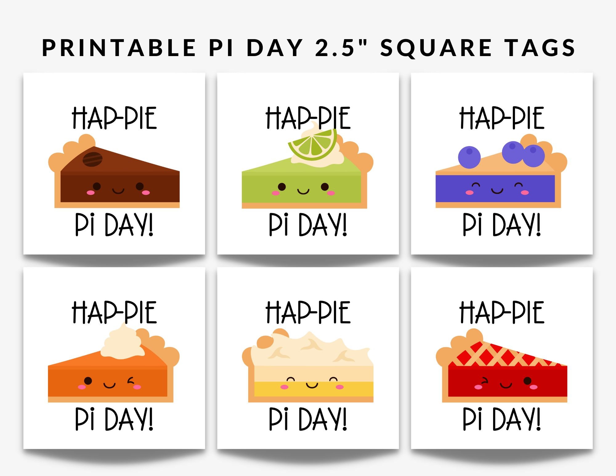 Happy Pi Day Tags, 2.5" Square Gift Tags for Pie Day, Treat Tag, Pi Day ...