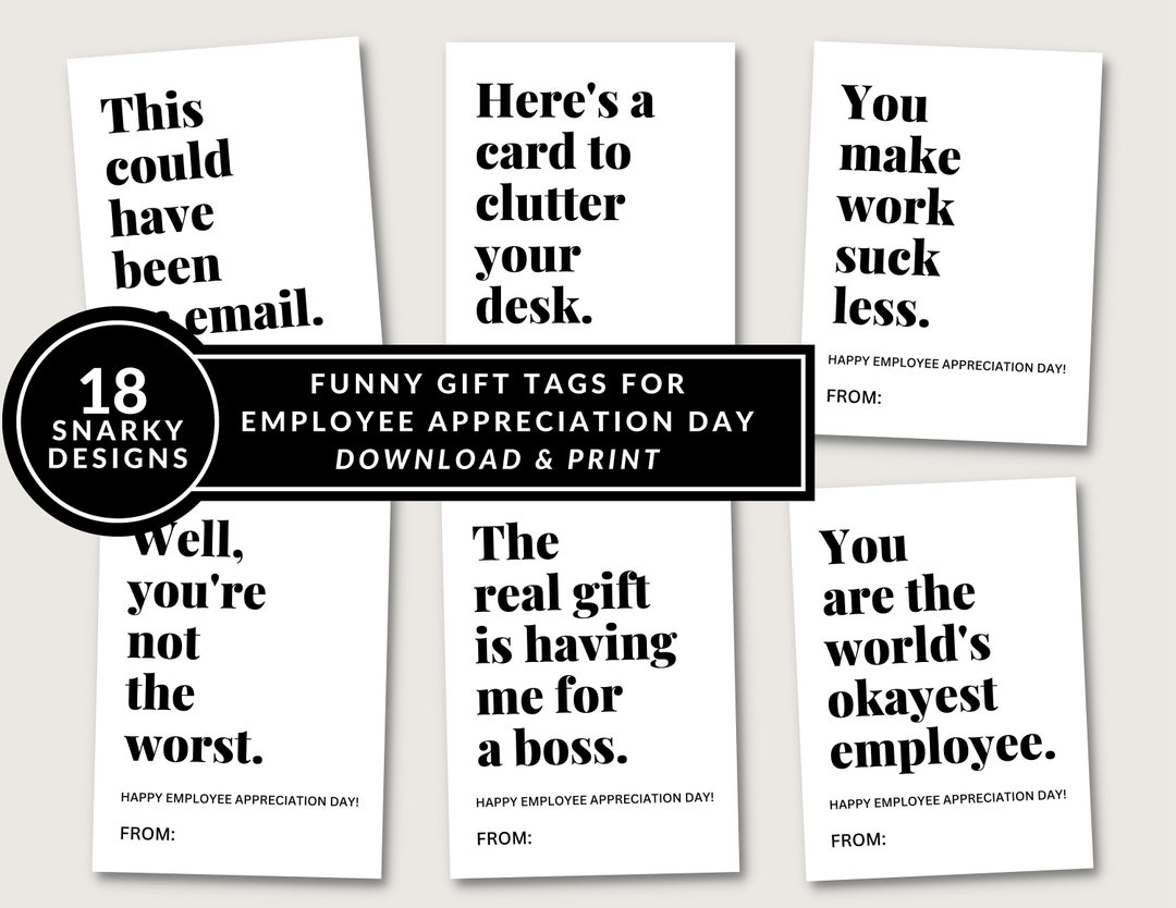 Funny Employee Appreciation Day Gift Tags, Set of 18 Printable Cards ...