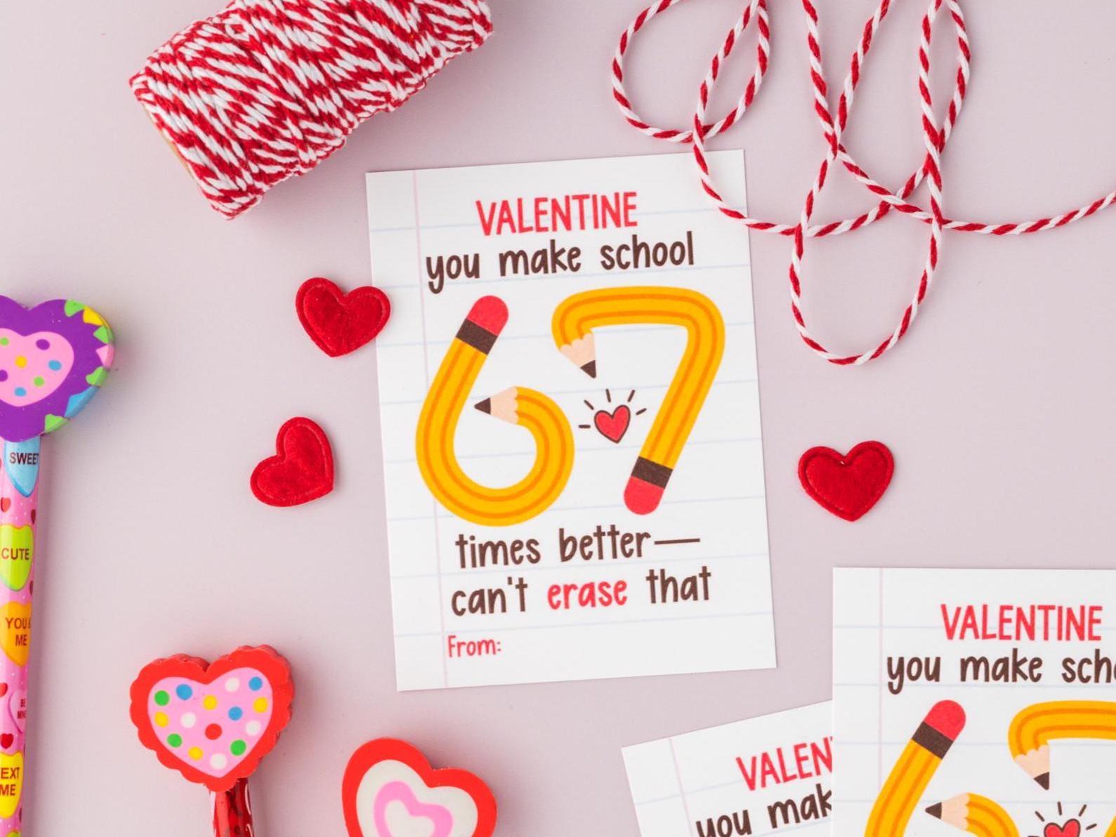 Pencil Valentine Printable, 6 7 Slang Classroom Valentine Exchange ...