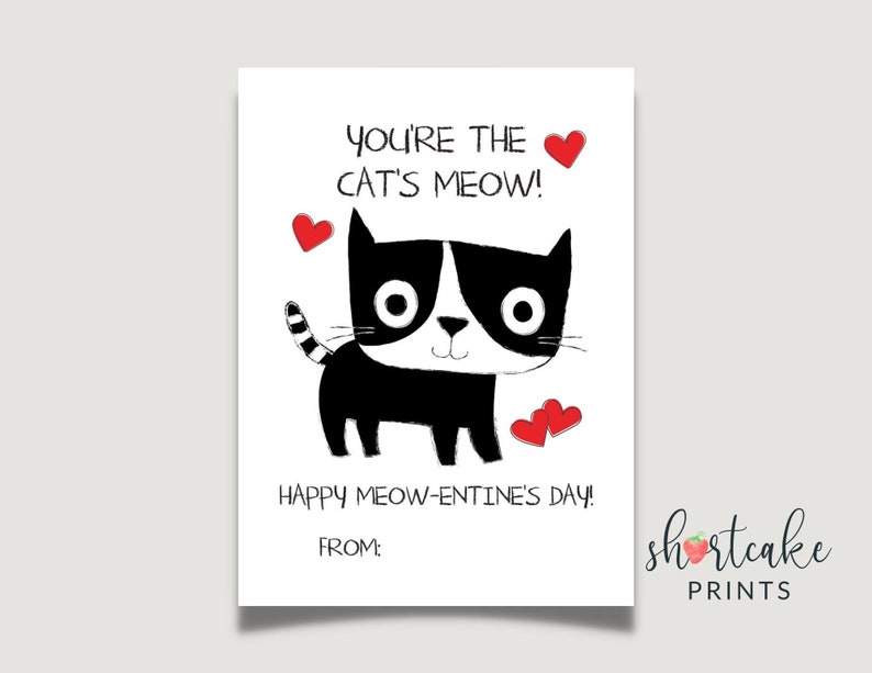 Printable Cat Valentine Cards Cute Black Cat Kitty Valentine - Etsy