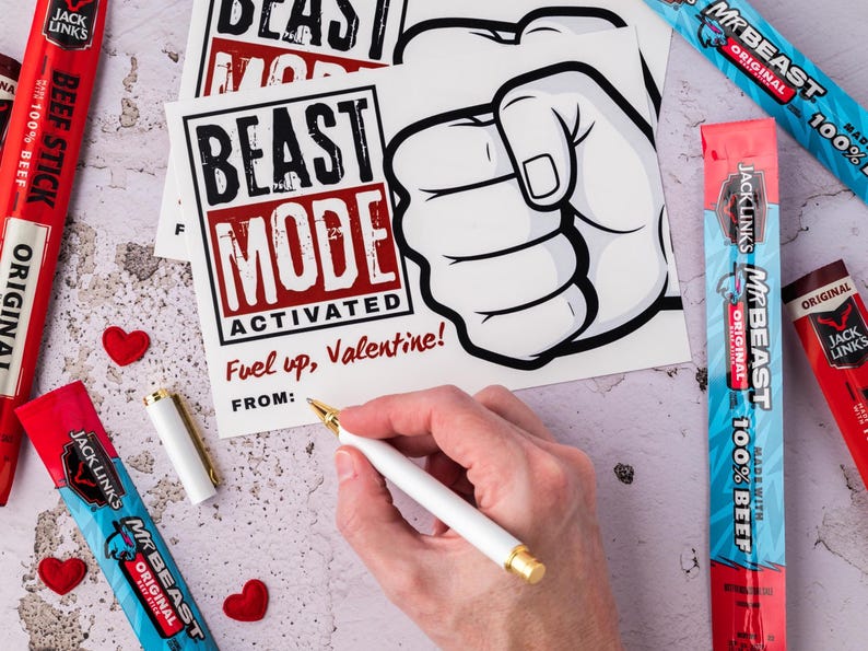 Beast Mode Valentine With Meat Stick Holder, Tween Boy Valentine ...
