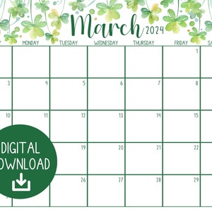 March 2024 Calendar, St. Patrick's Day, Shamrocks, Homeschool Calendar ...