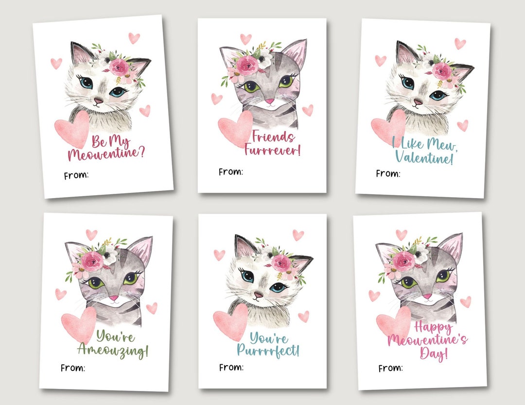Cat Valentine Cards, Cute Kitten, Kitty Valentine for Kids, School ...