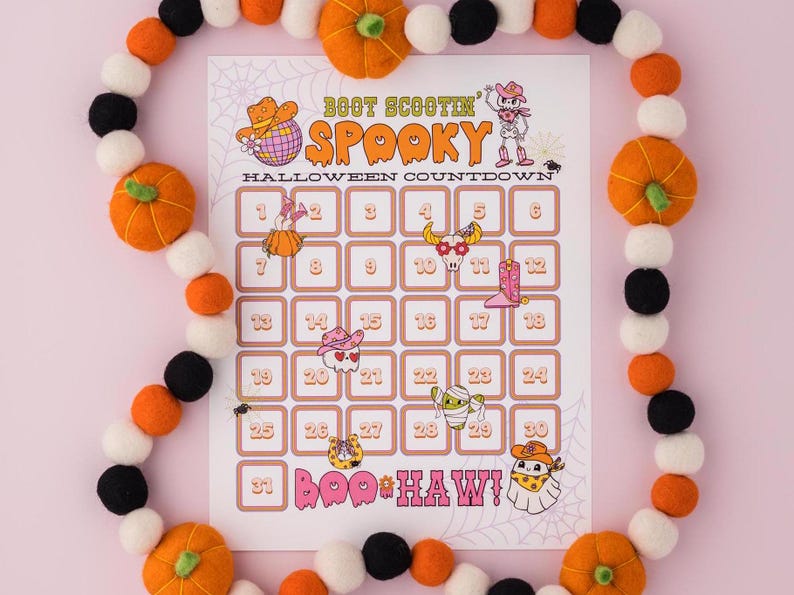 Halloween Countdown Calendar for Kids, Printable Halloween Advent Sign ...