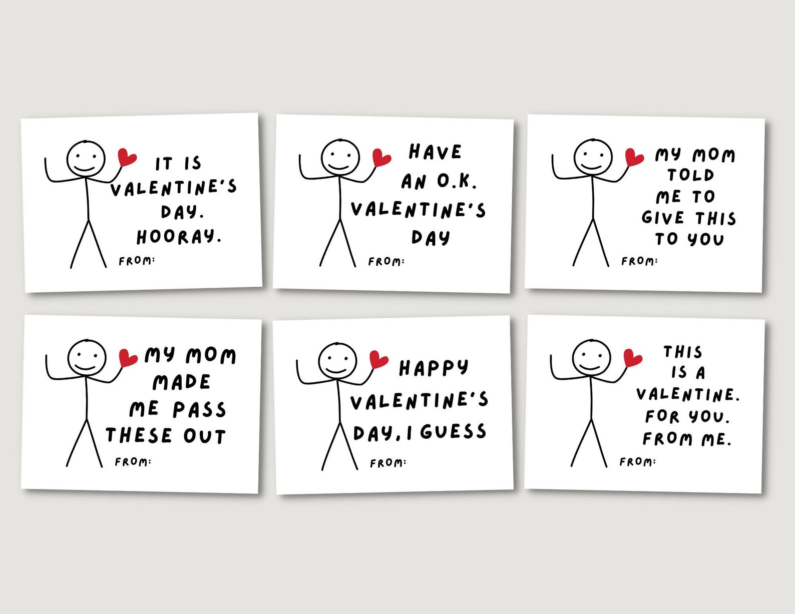 Funny Kids Valentine's Day Cards, Printable Classroom Valentines ...