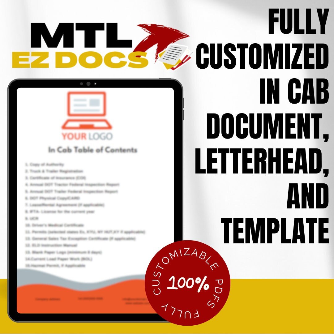 Trucking in Cab Binder Documents Template in Cab Table of - Etsy