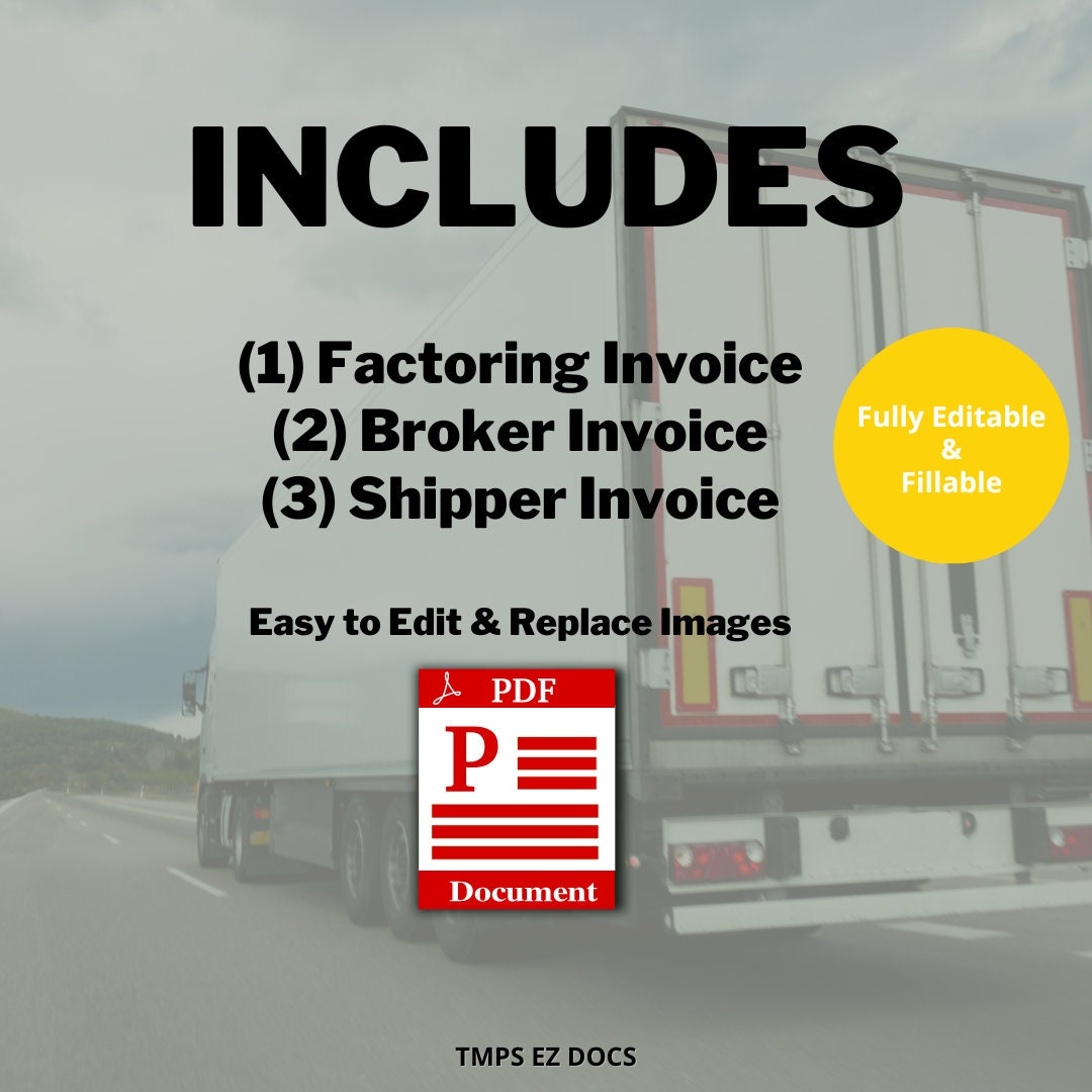 Trucking Factoring Broker Shipper Invoice Template Fully - Etsy