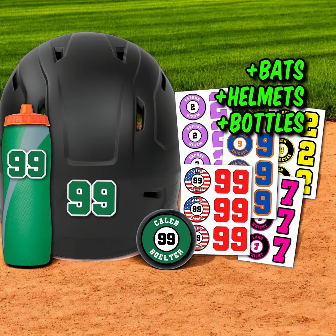 Personalized Baseball & Softball Bat Knob Stickers, Helmet Number ...