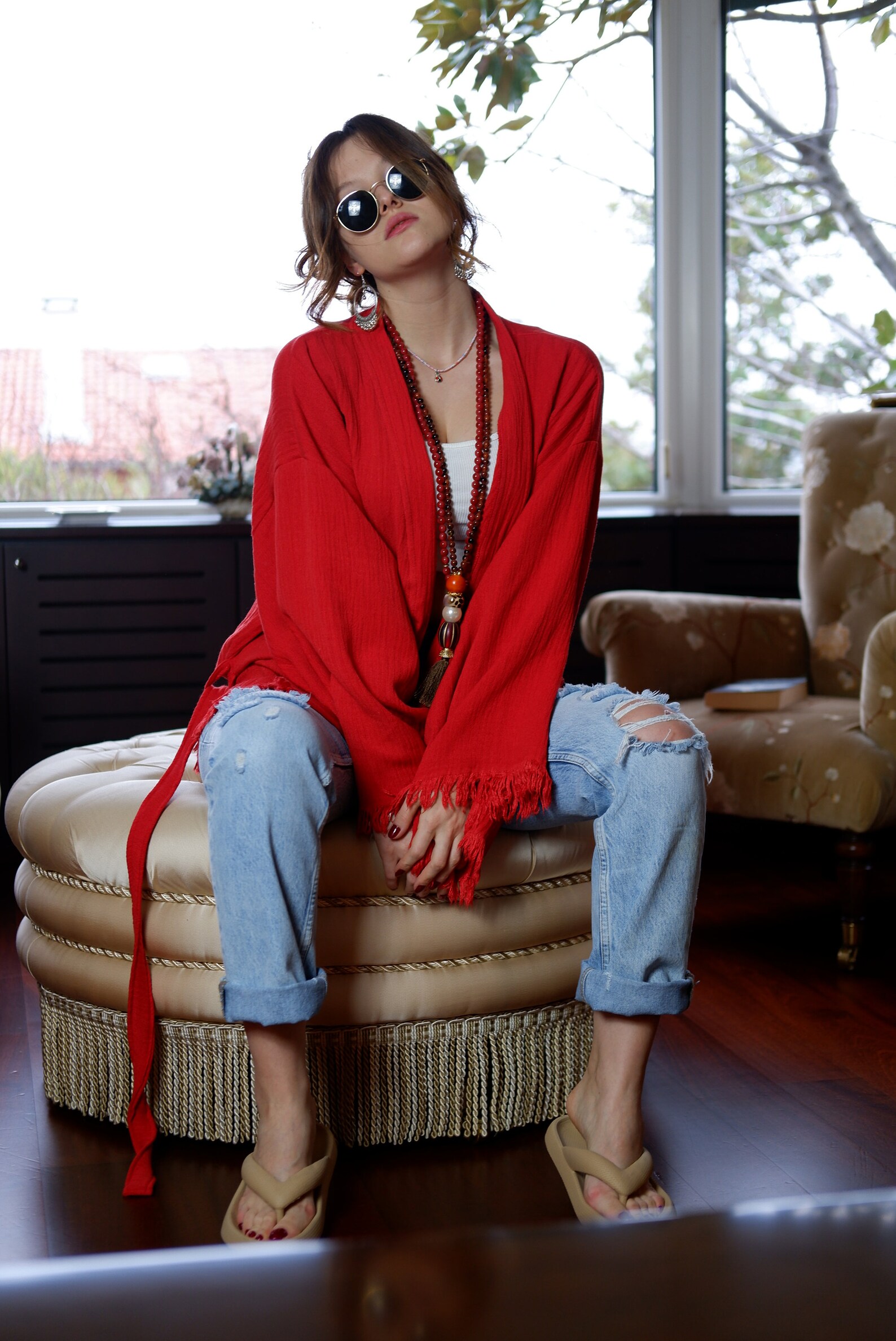 Handmade Muslin Cotton Red Evil Eye Short Kimono Cardigan - Etsy