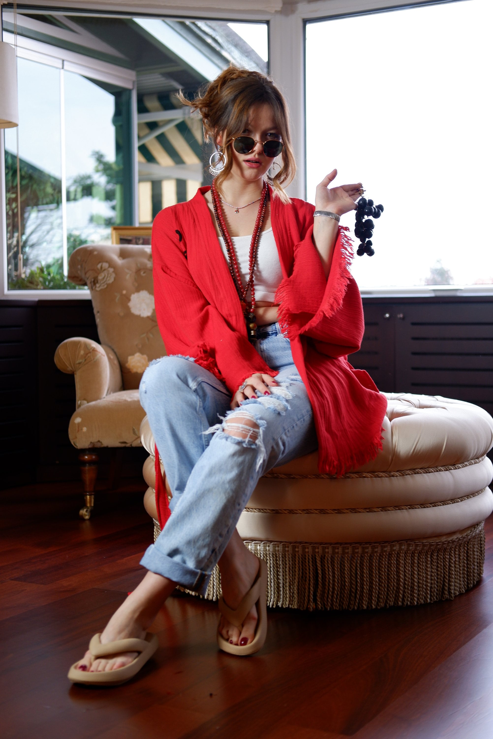 Handmade Muslin Cotton Red Evil Eye Short Kimono Cardigan - Etsy