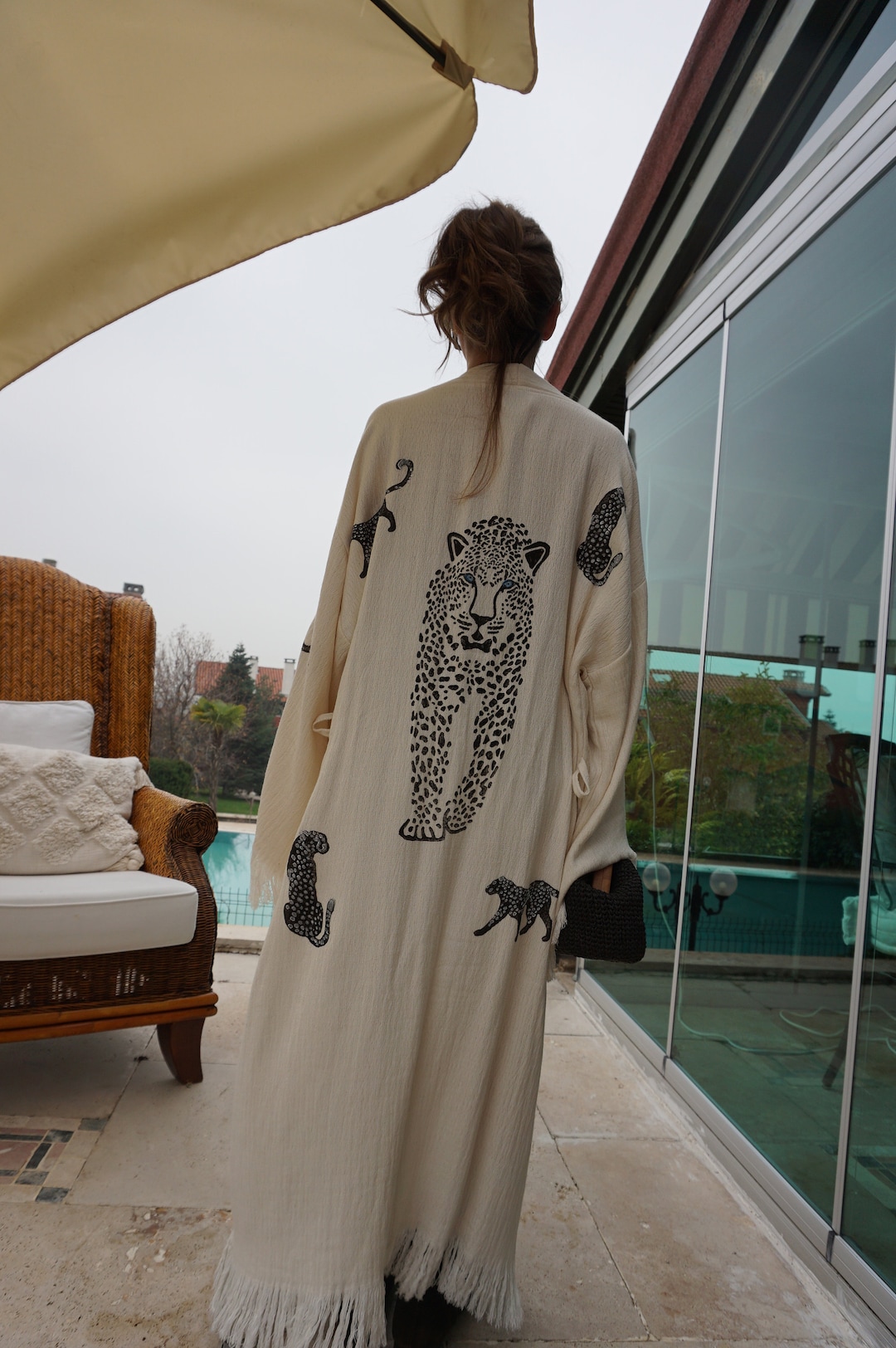 Handmade Cotton Muslin White Leopard Kimono Cardigan Robe, Leopard ...