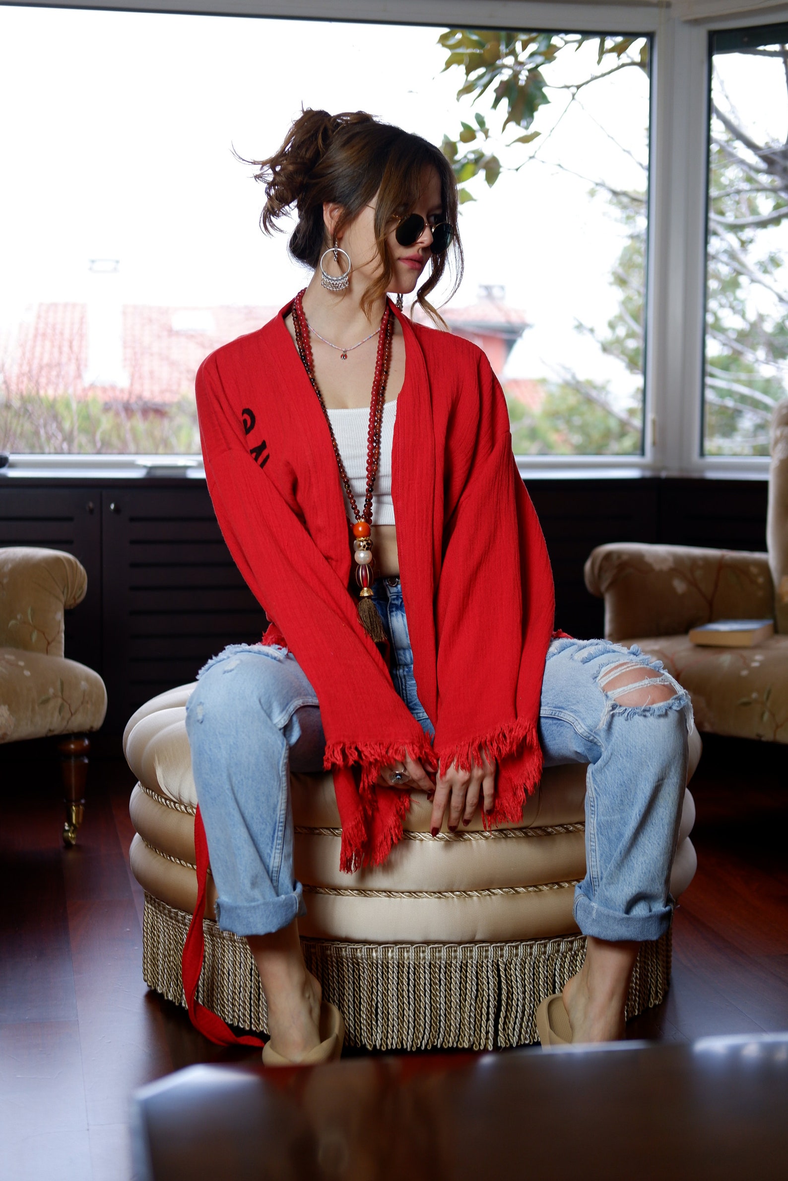 Handmade Muslin Cotton Red Evil Eye Short Kimono Cardigan - Etsy