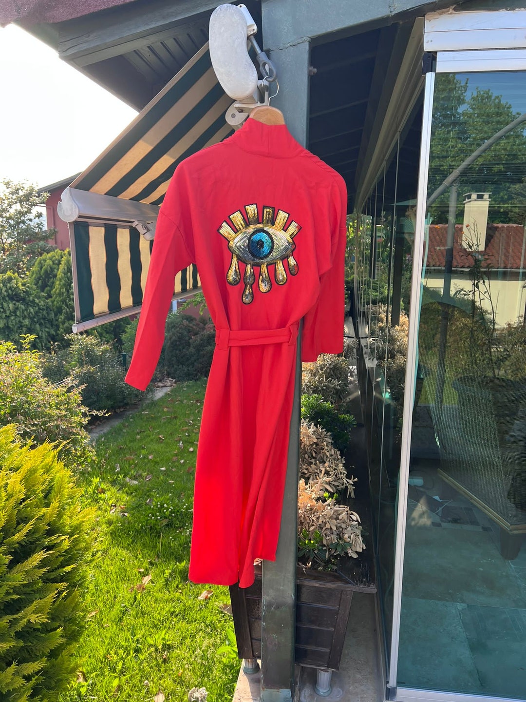 Handmade 100% Cotton Red Evil Eye Kimono Cardigan Robe, Evil Eye Kimono ...