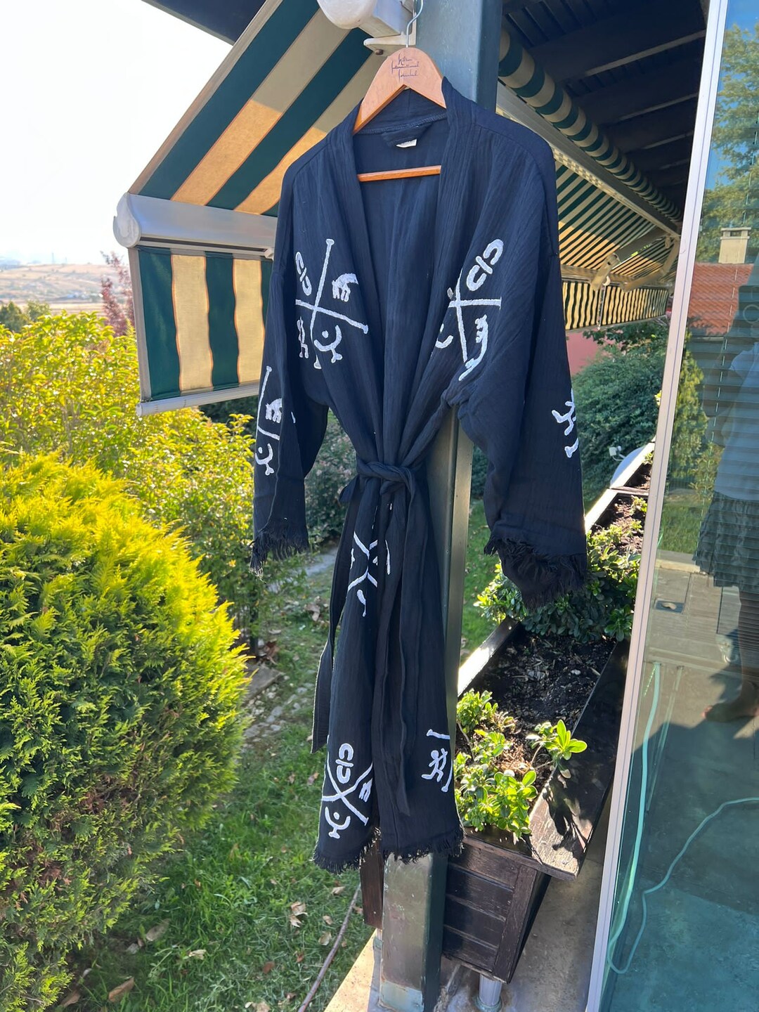 Handmade Muslin Cotton Beach Black Kimono Robe, Middle Age Boho Robe ...