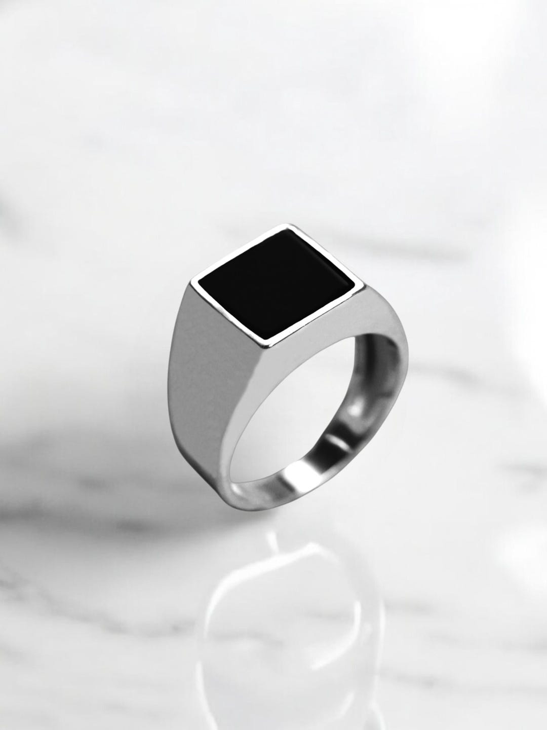 Square Onyx Signet Ring for Men in 925 Silver, Stylish Black Stone Ring ...