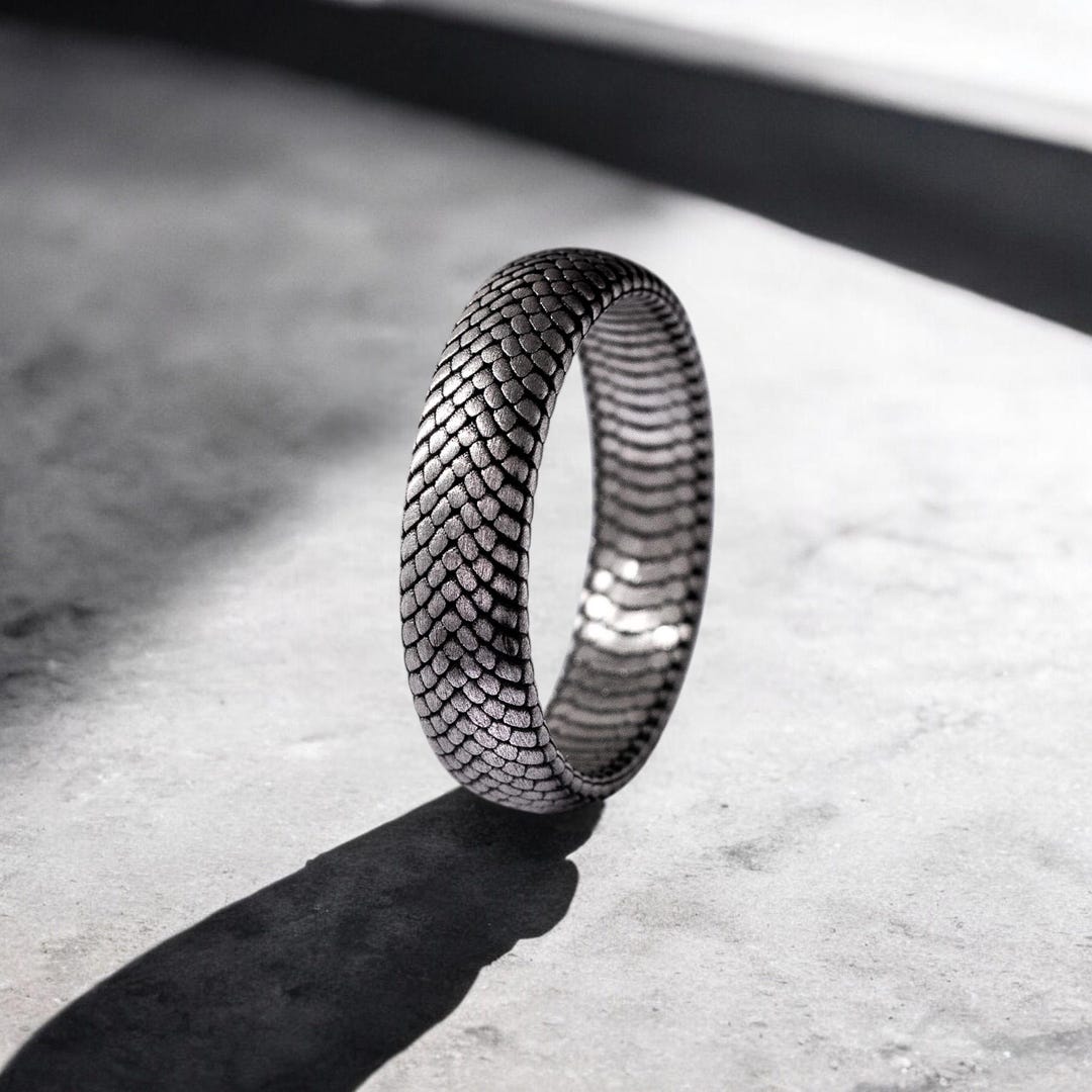 Snake Skin Band Ring for Men in 925 Silver, Unique Men Jewelry ...