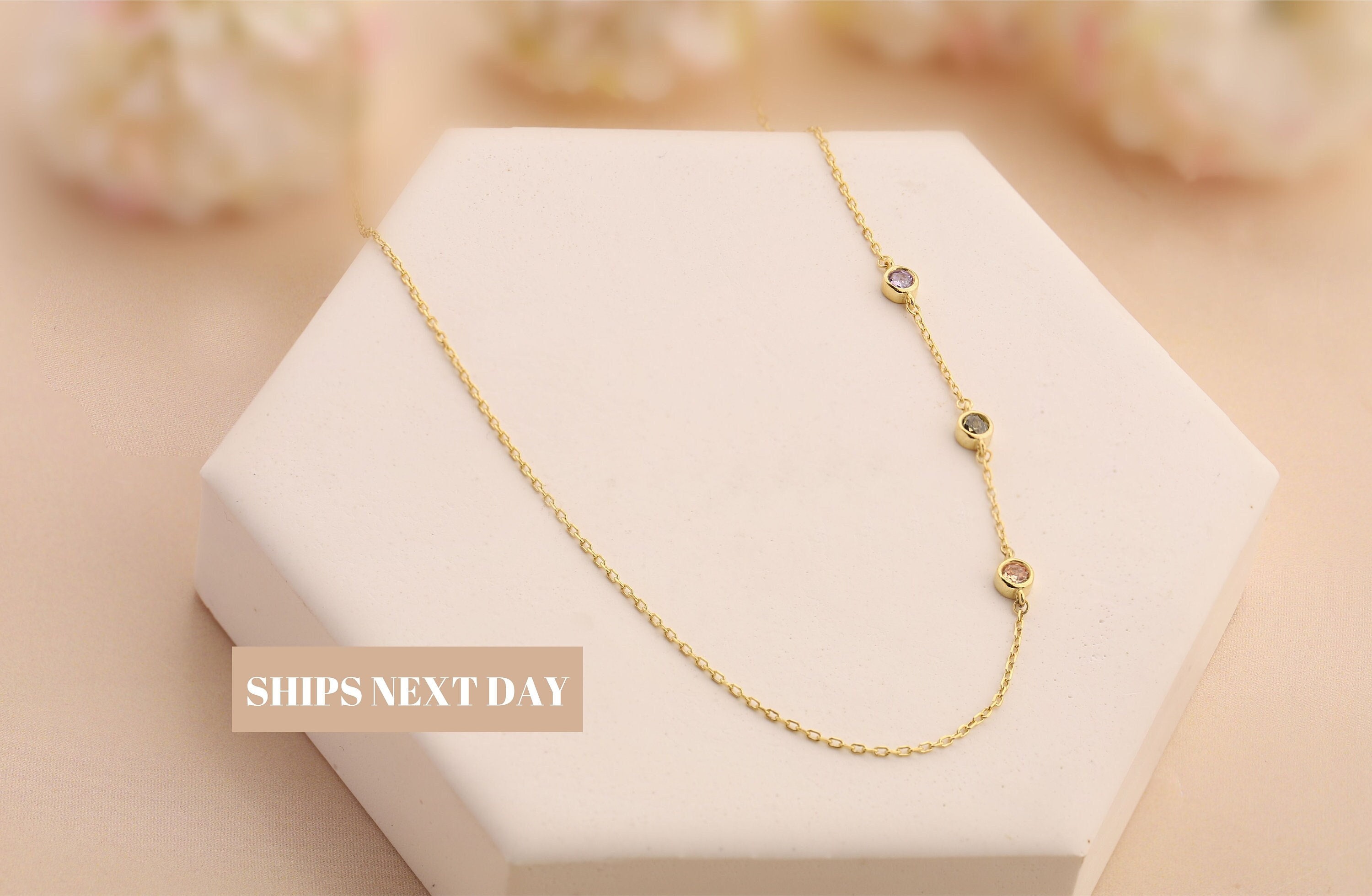 14K Gold Birthstone Personalized Necklace, Multi Birthstone Custom ...