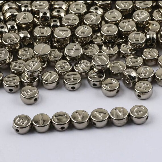 Acrylic Alphabet Beads Flat Round Alphabet Beads Silver - Etsy