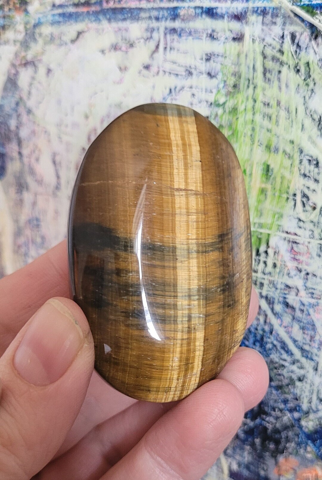 Blue Tiger Eye Palm Stone/ Beautiful Rare AAA Quality Blue Tiger Eye ...