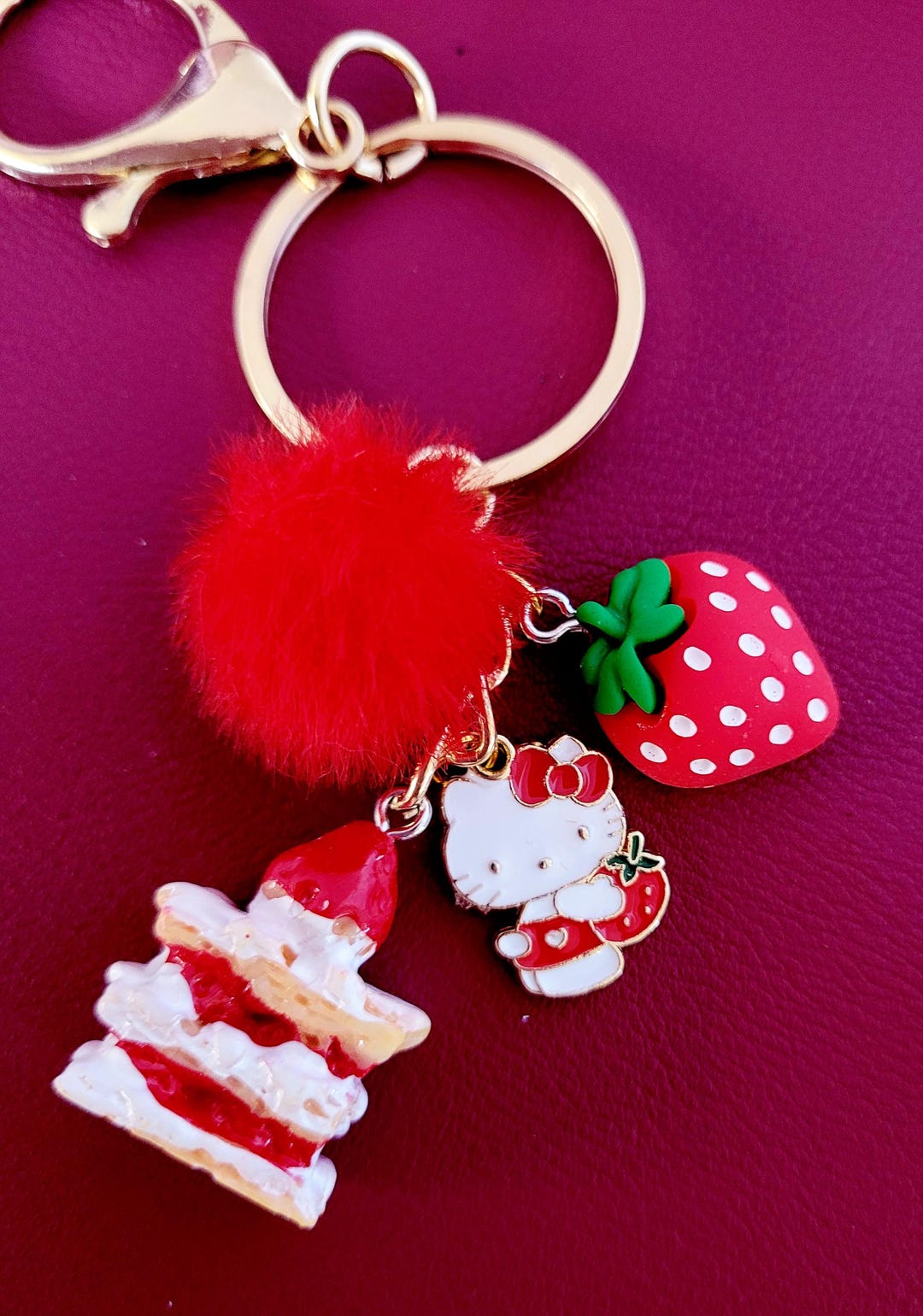 Strawberry & Shortcake Theme Golden Keychain Strawberry Shortcake Charm ...