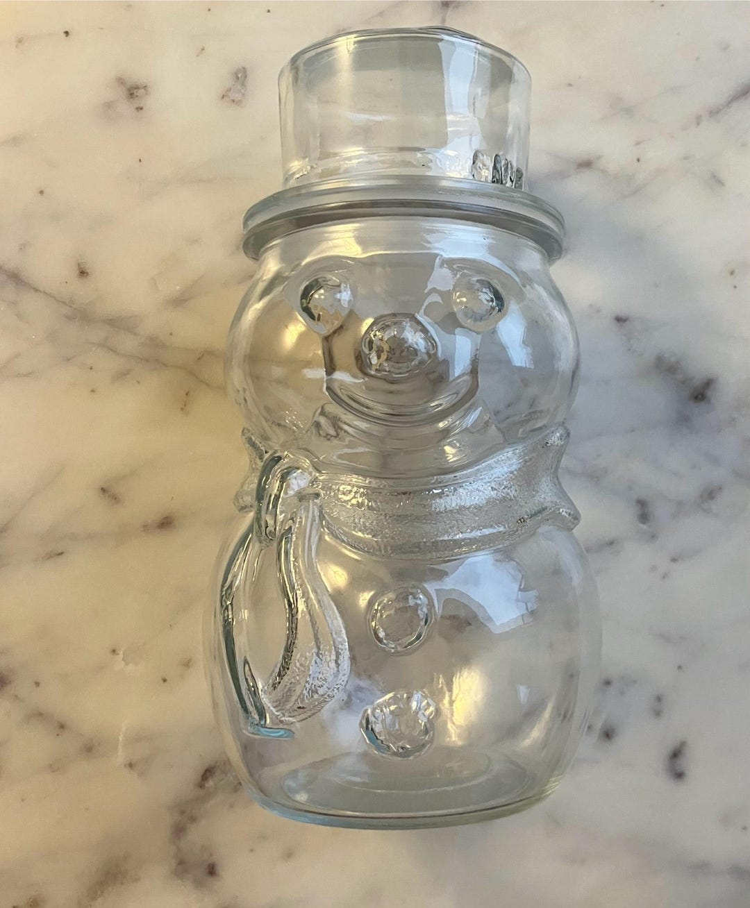 Vintage Libbey Clear Glass Storage Container - Christmas Snowman - Sealed Lid - Holiday ...