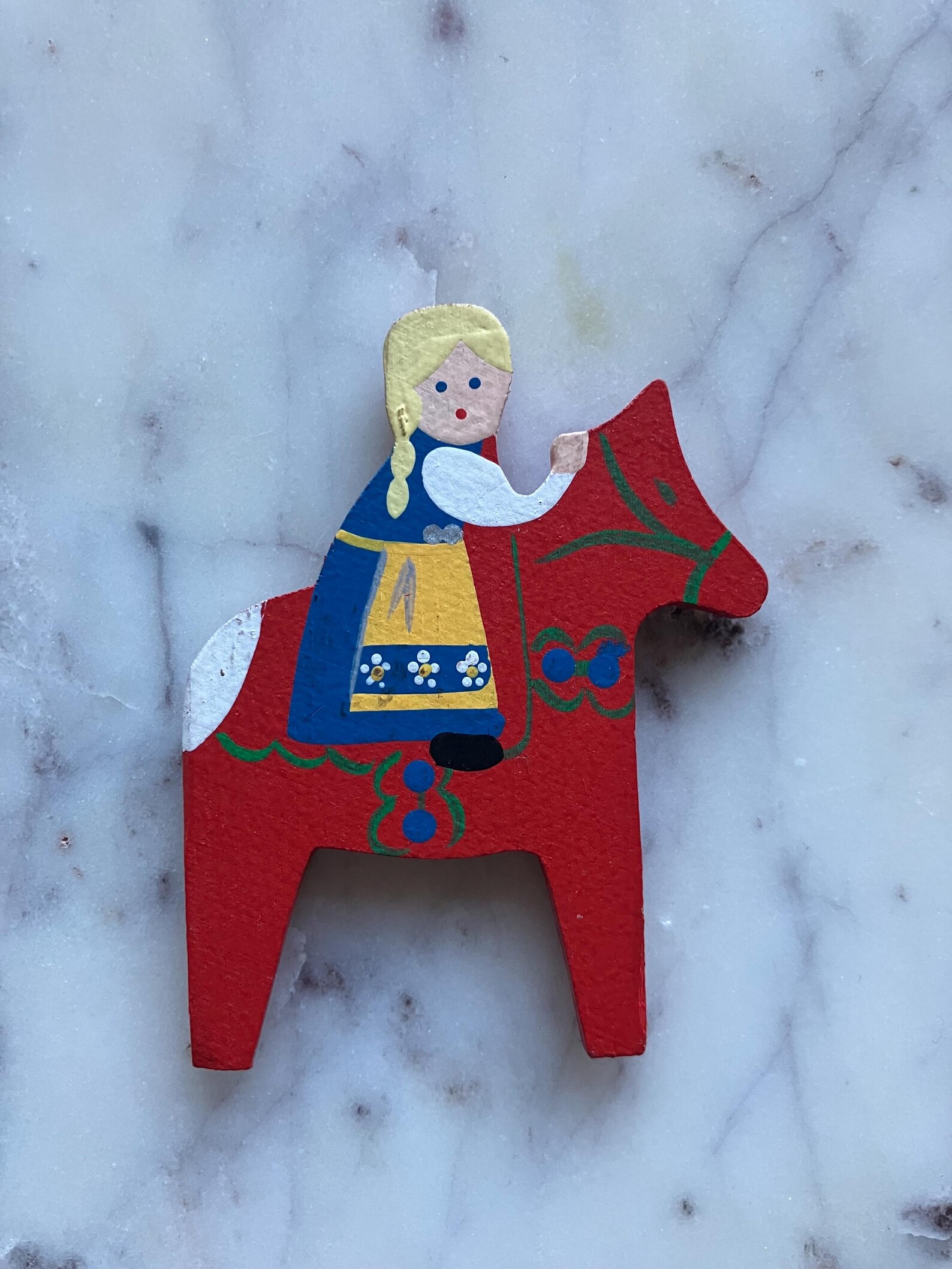 Vintage Hand Painted Wooden Sweden Souvenir Fridge Magnet - Red Horse ...