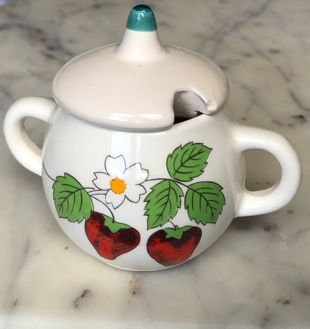 Vintage Ceramic Strawberry Sugar Jar -strawberry Kitchen Decor - Etsy
