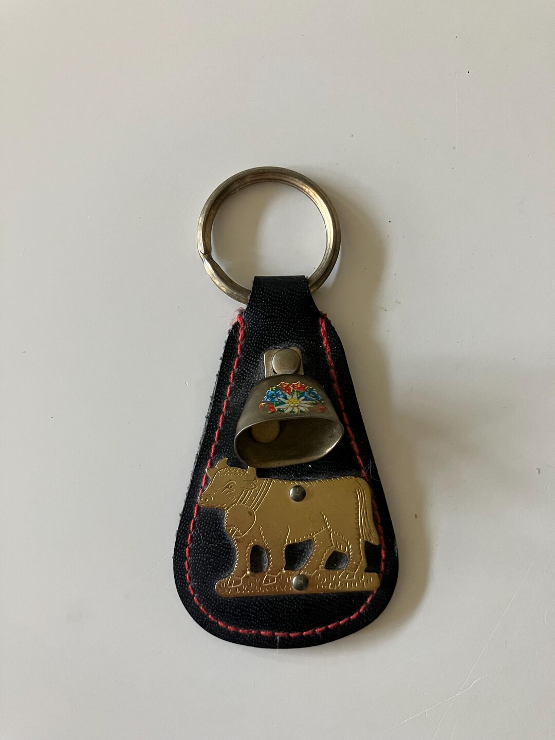 Leather Keychain With Cow and Swiss Cow Bell Switzerland Souvenir - Etsy