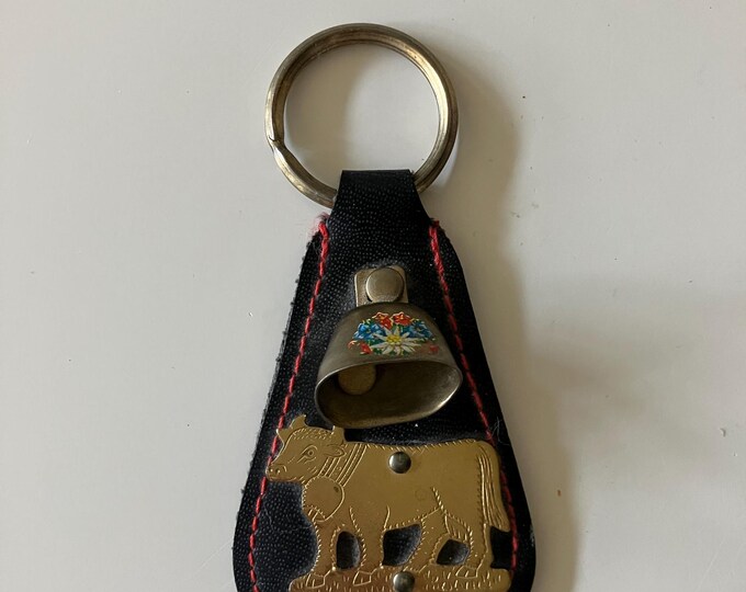 Leather Keychain With Cow and Swiss Cow Bell - Switzerland Souvenir - Etsy
