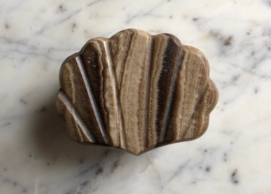 Onyx Stone Jewelry Box in Scallop Shell Shape Vintage Jewelry Box and ...