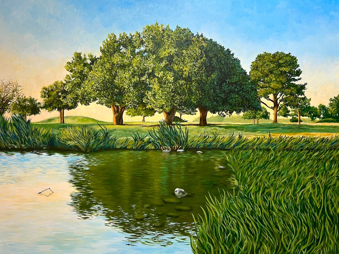 Sunset Pond Painting Print - Etsy