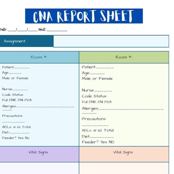 Nursing Aide Report Sheet - Etsy