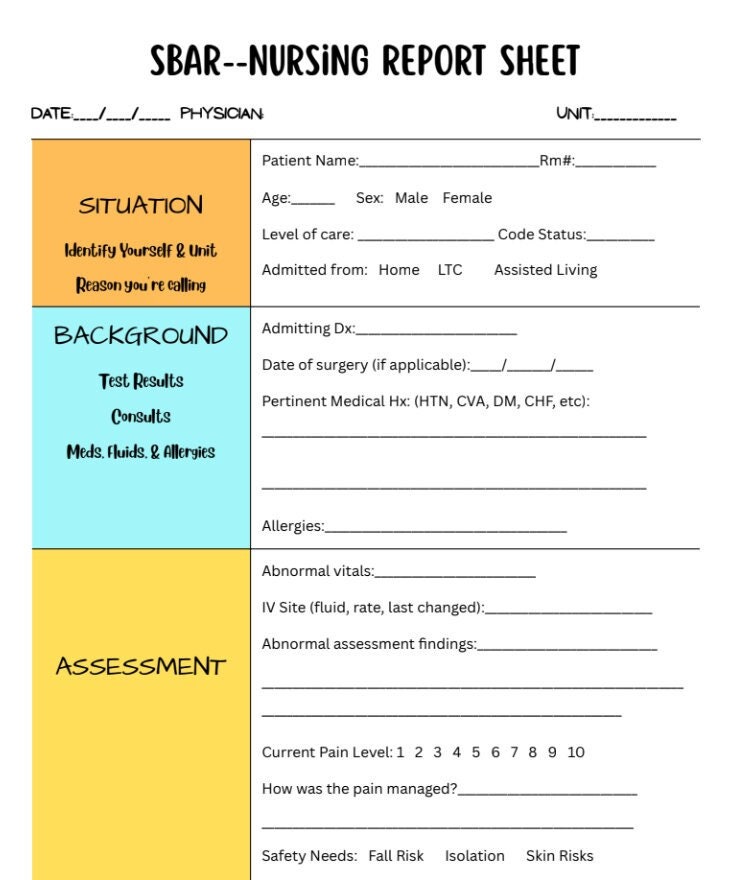 SBAR Shift Report New Nurses, LTC Nurse, Assisted Living Nurse, ER ...