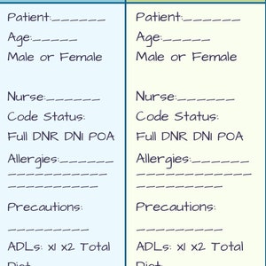 CNA Report Sheet, CNA, Direct Care Aide, Nursing Care Partner - Etsy