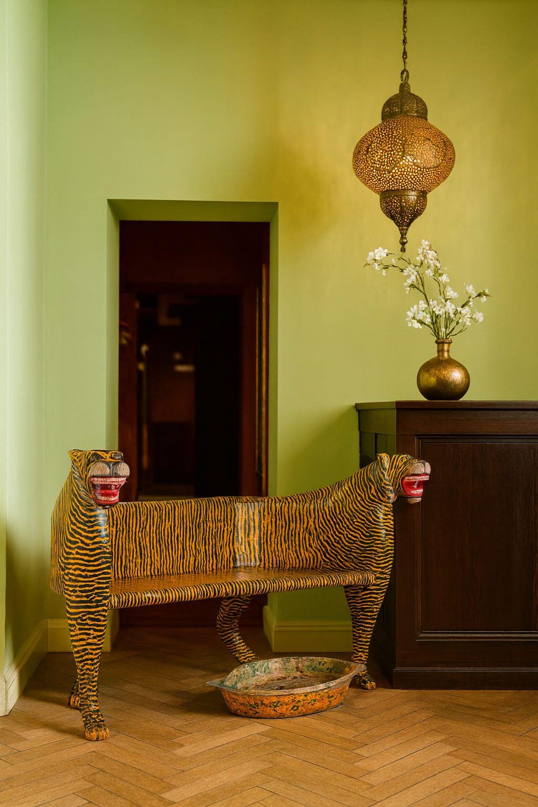 Jivin- Tiger Bench 160 Cm – Hand Painted Double Head Design, Reclaimed ...