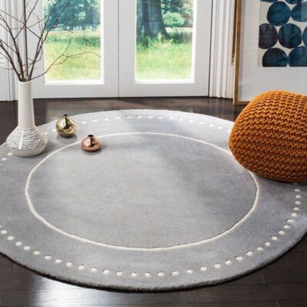 Round Rug Samll White Dots Hand-tufted Wool Handmade Area Rug for ...