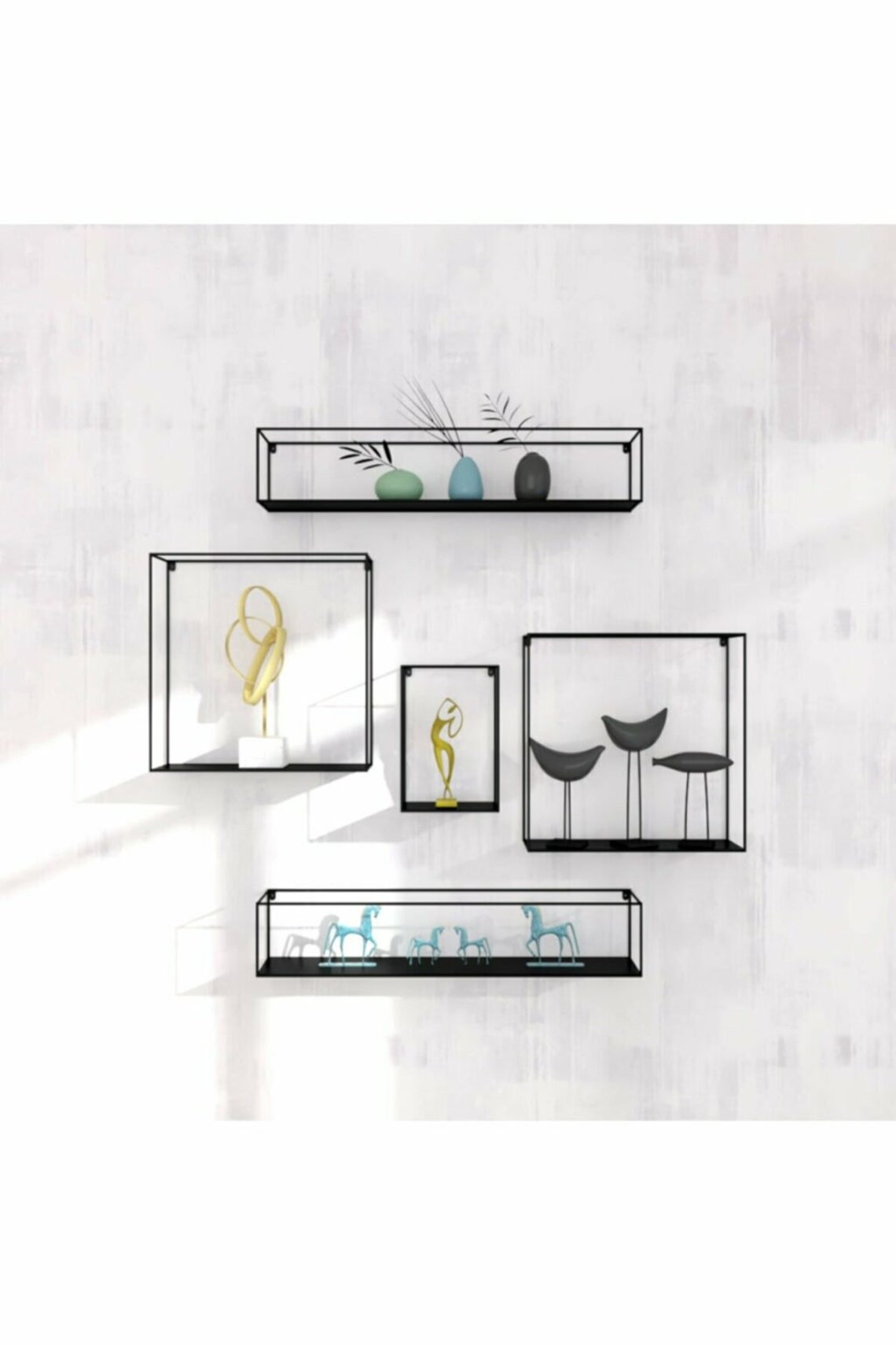 Minimalist Floating Metal Wall Shelves Modern Industrial Display Shelf ...