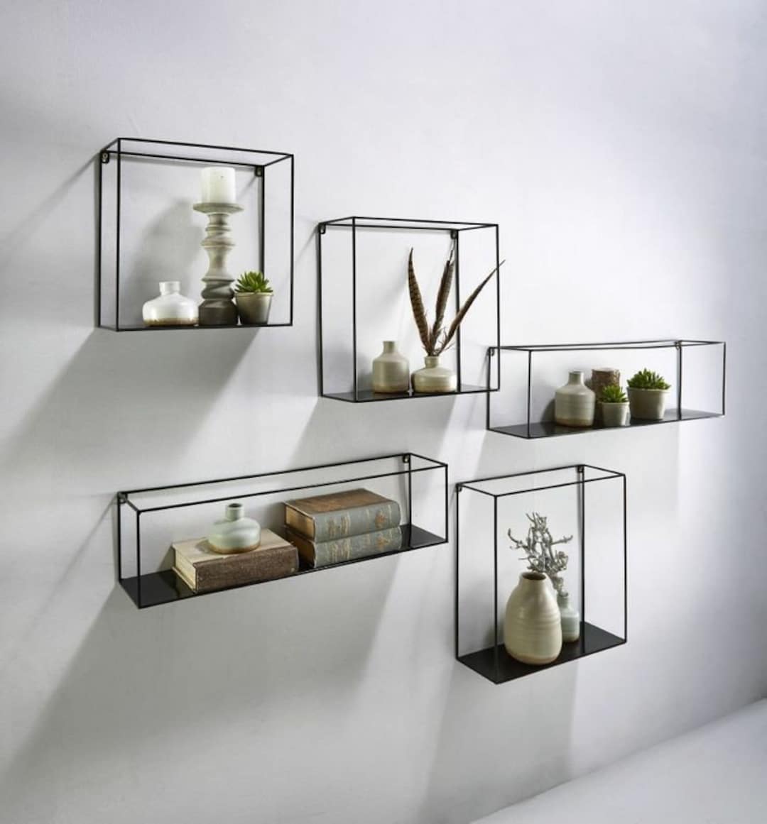 Minimalist Floating Metal Wall Shelves Modern Industrial Display Shelf ...