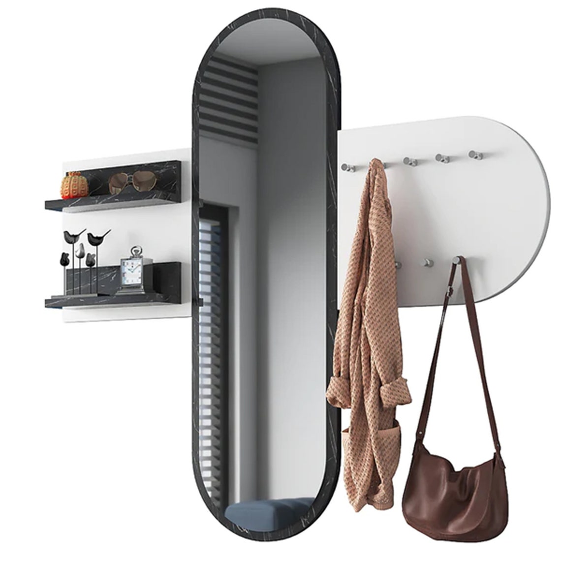 Mirrored Wall Hanger Full Length Mirror, Walnut ,white Cloakroom ...